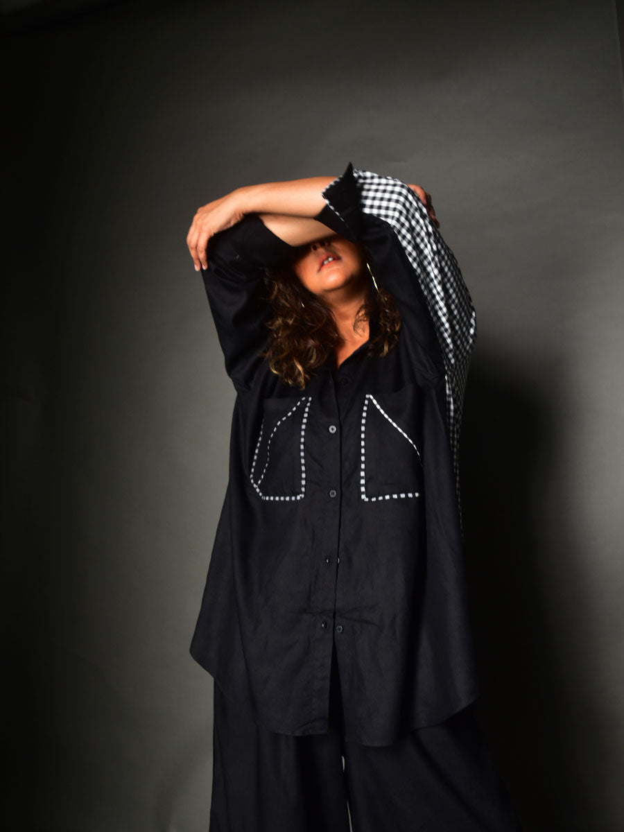 Black Checks Half And Half Shirt for Women | WhySoBlue